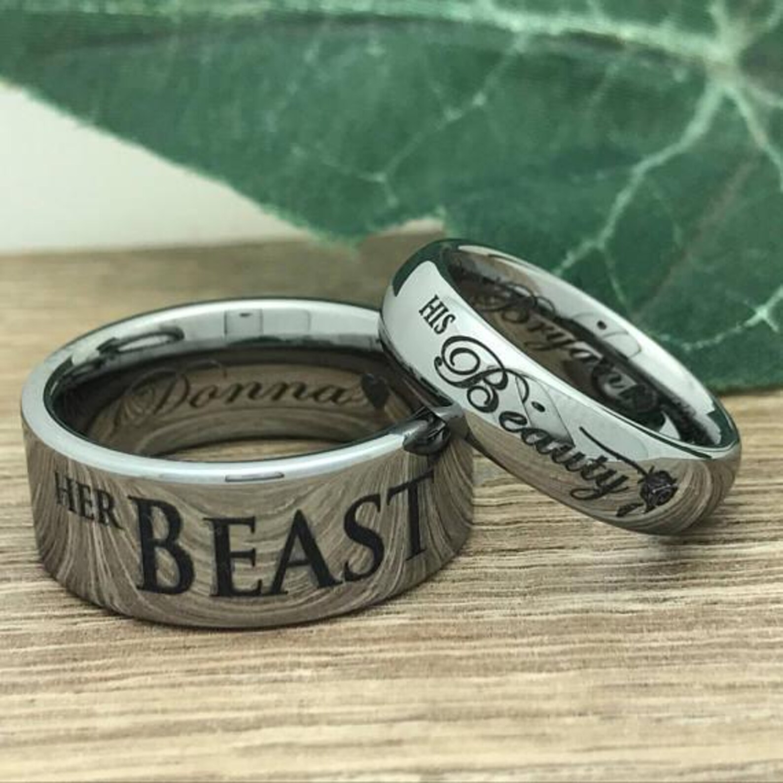 9mm/5.5mm Her Beast His Beauty Tungsten Rings, His and Her Wedding ...