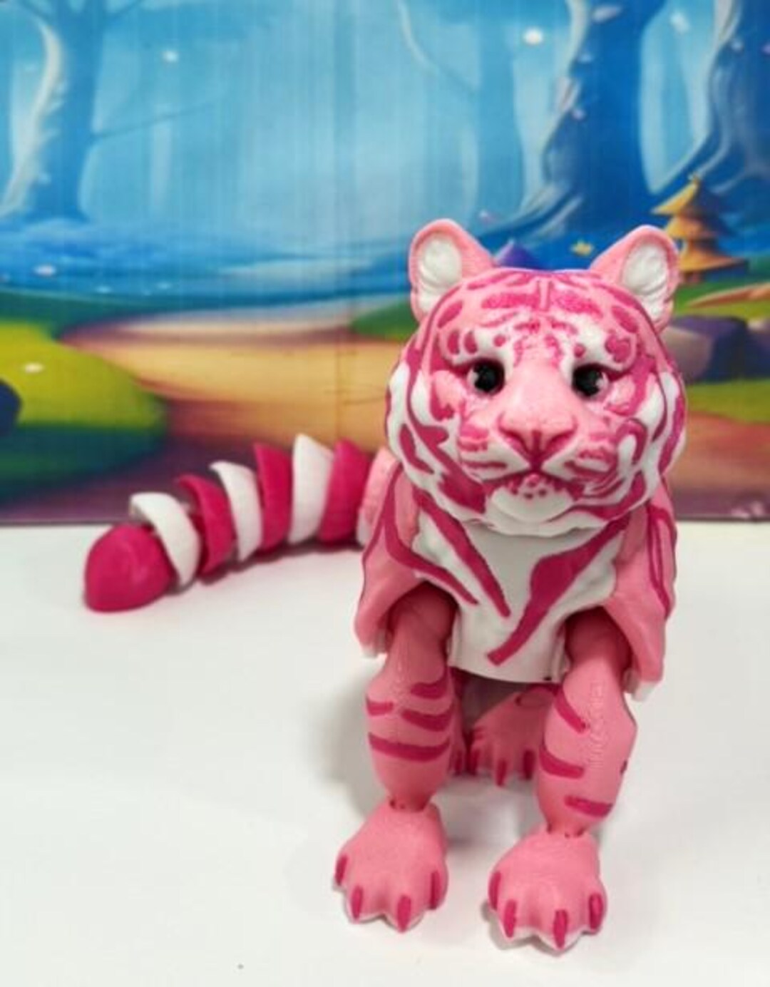 3D Printed Pink Tiger Fidget Toy, Articulated Animal Desk Decor - Etsy