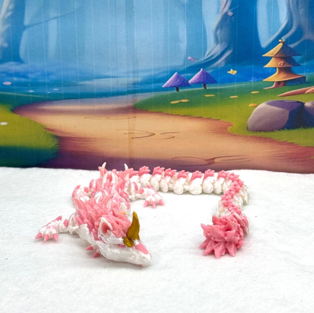 3D Printed Dragon, Articulated White and Pink Unicorn Dragon, Fidget ...