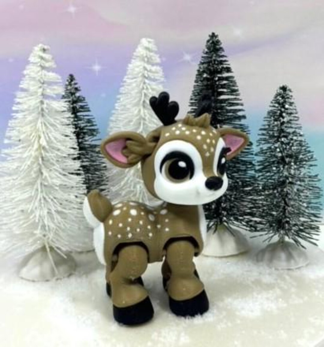 3D Printed Christmas Reindeer, Brown and White Articulated Tiny Animal ...