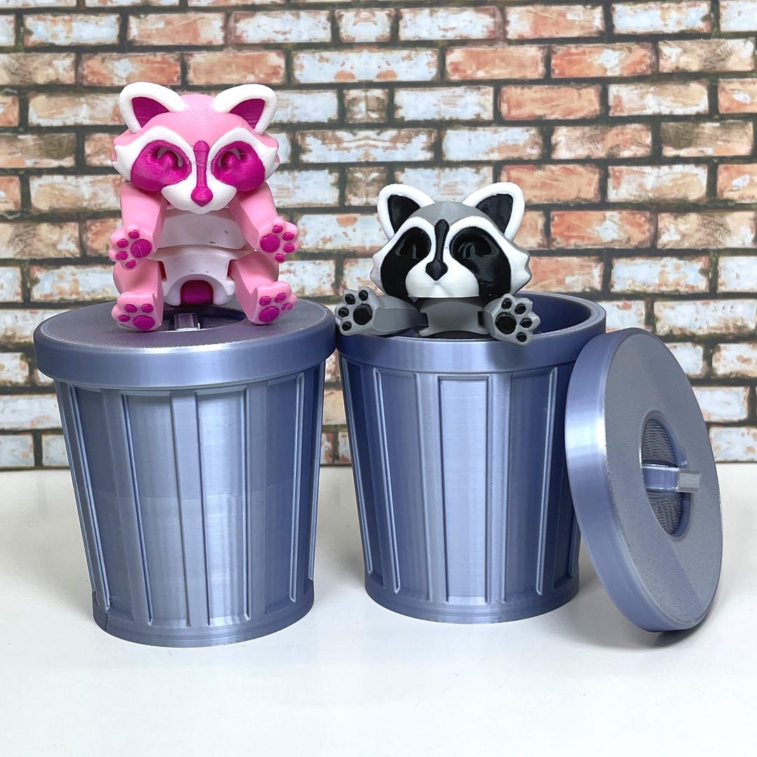 2pcs 3D Printed Racoon With Trashcan, Articulated Trash Panda Racoons ...