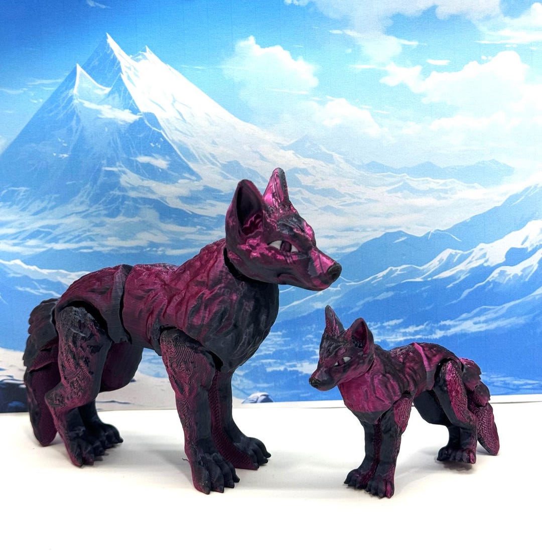 2pcs 3D Printed Wolf, Black and Rose Red Articulated Wolf, Mother and ...