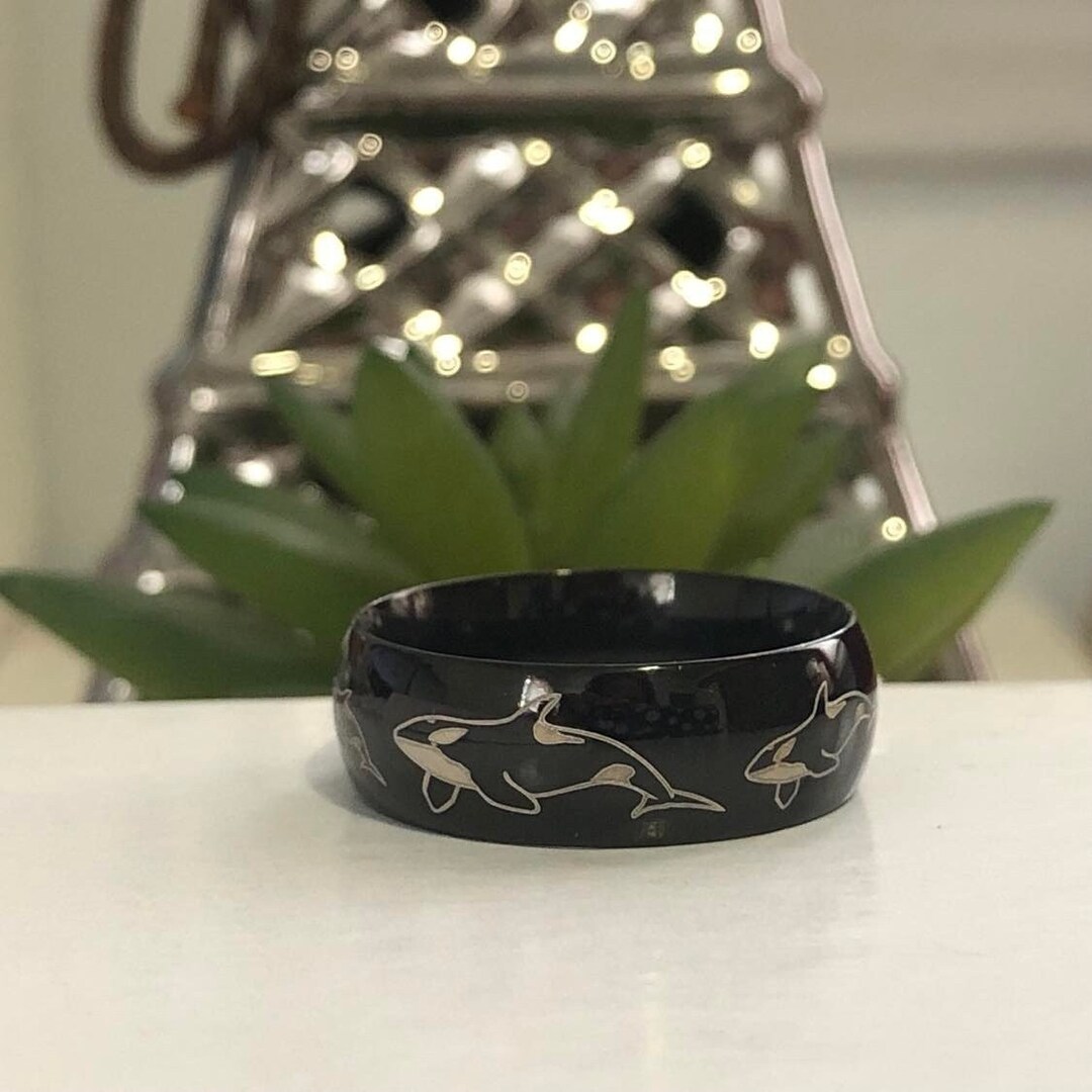 Orca Design Black Plated Stainless Steel Ring for Men and Women, Beach ...