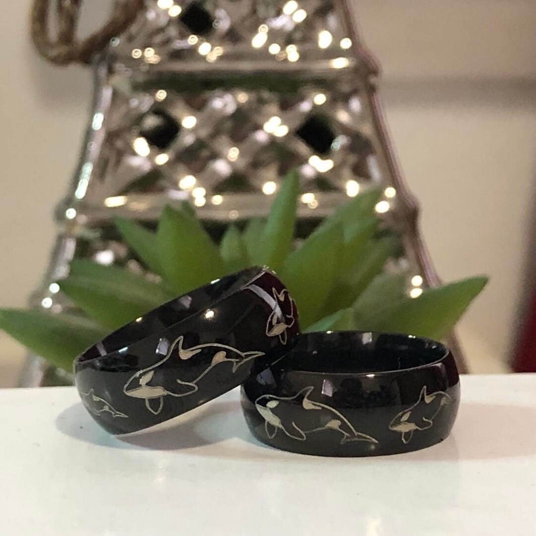 His and Her Tungsten Wedding Rings, Black Tungsten Wedding Ring With ...