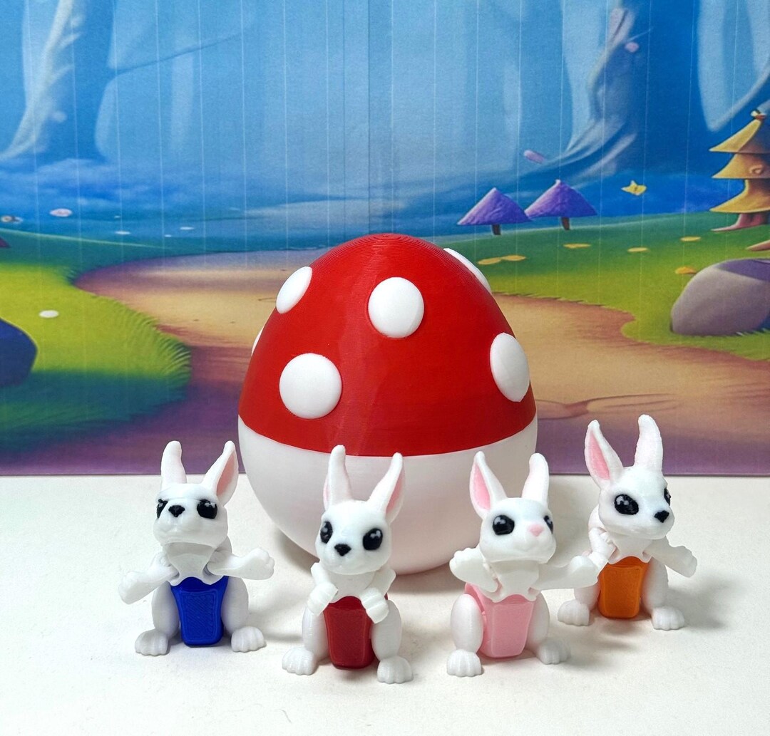 4pcs 3D Printed Mini Rabbit Bunny With Egg, Articulated Mini Fidget ...