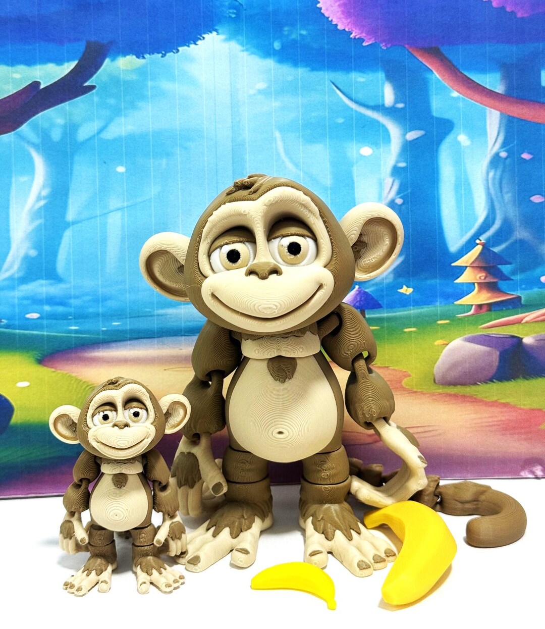 2pcs 3D Printed Articulated Monkey Fidget Toy, Posable Mother & Child ...