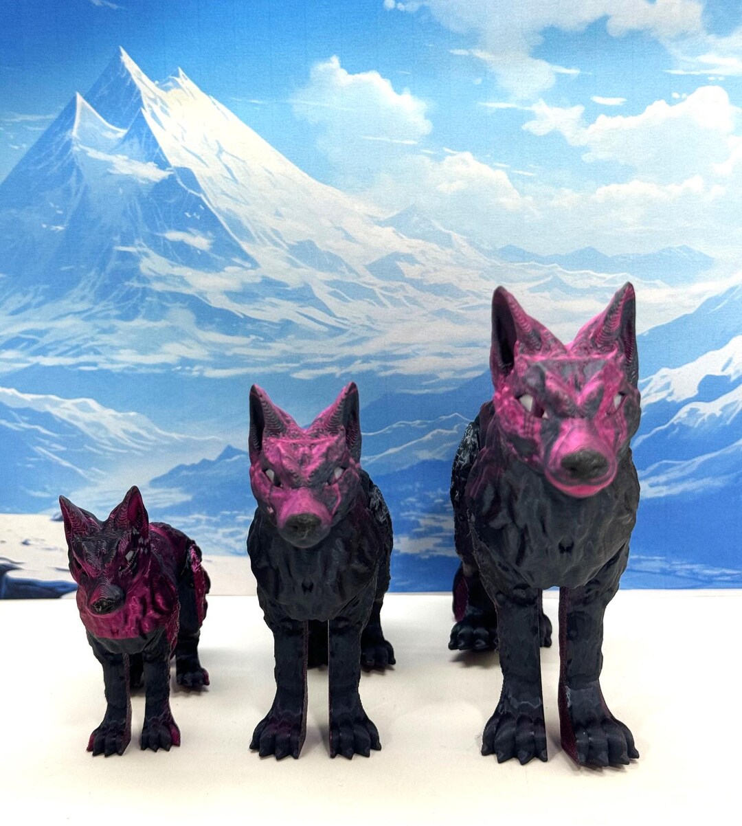 3pcs 3D Printed Wolf, Black and Rose Red Articulated Wolf, Mother and ...