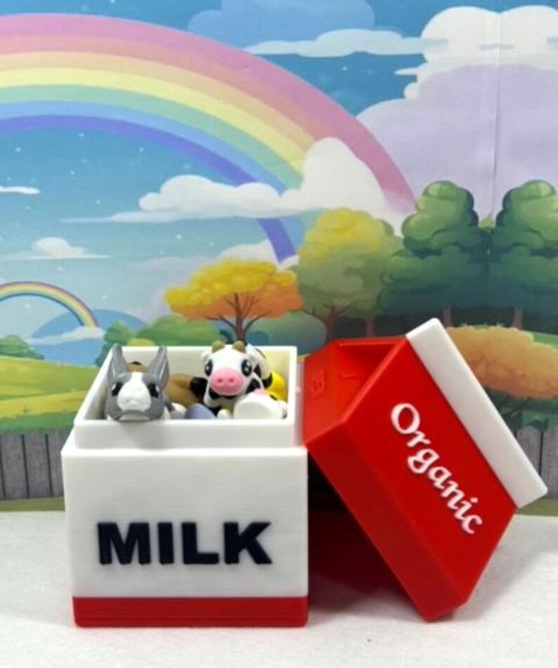 3D Printed Farm Animal Figures With Milk Carton: Articulated Fidget ...