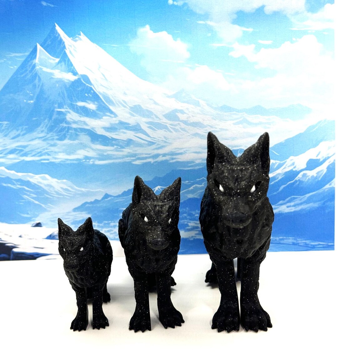 3pcs 3D Printed Wolf, Black and Green Gold Articulated Wolf, Mother and ...