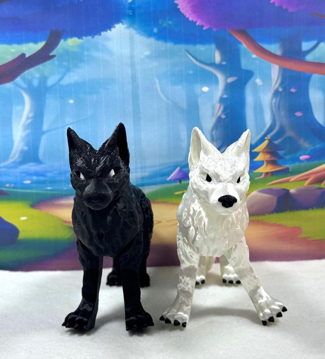 2pcs 3D Printed Wolf, Articulated Wolf, Black and White Articulated ...
