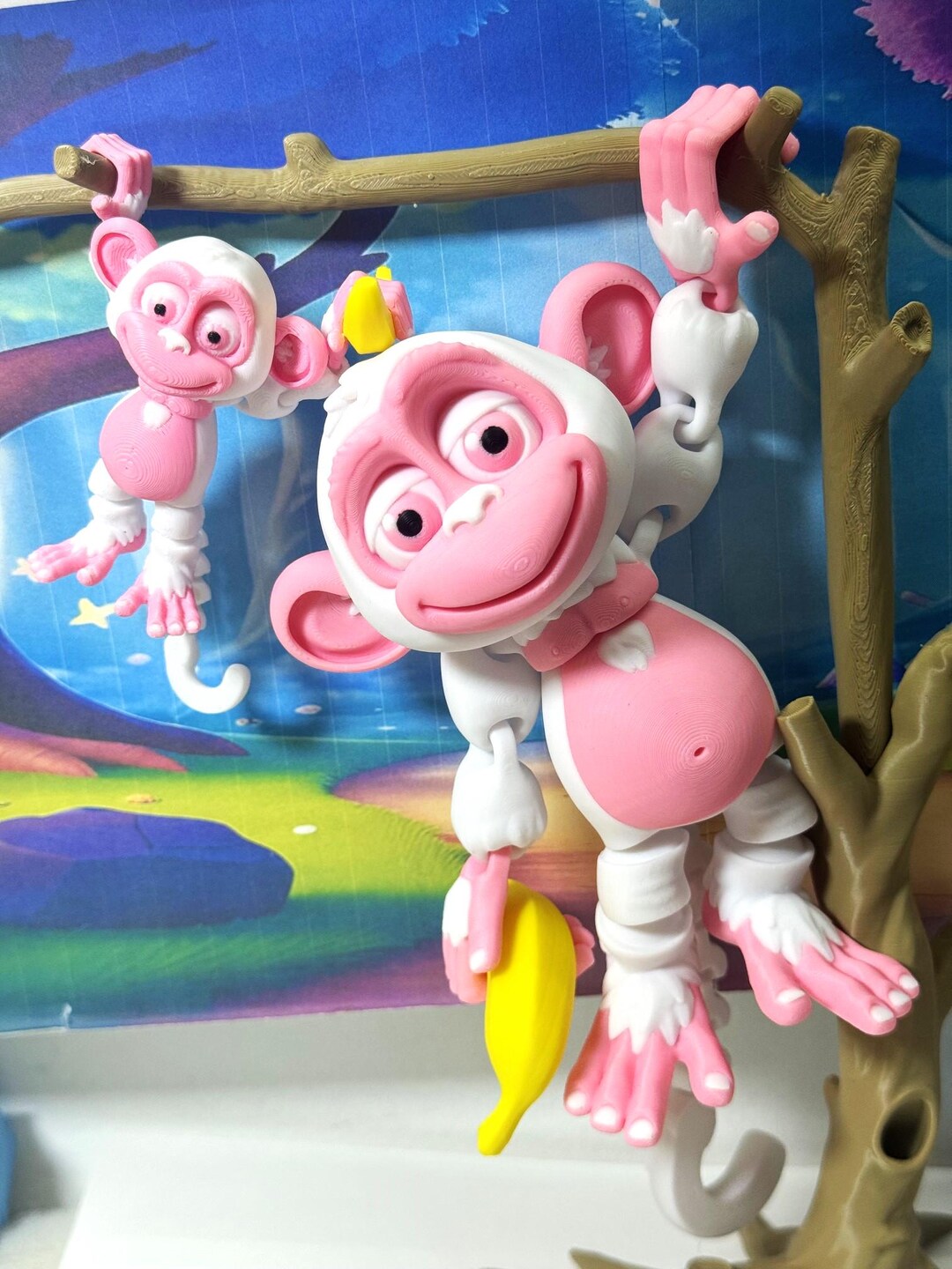 Articulated Monkey Fidget Toy - 3D Printed Mother and Child With Banana ...