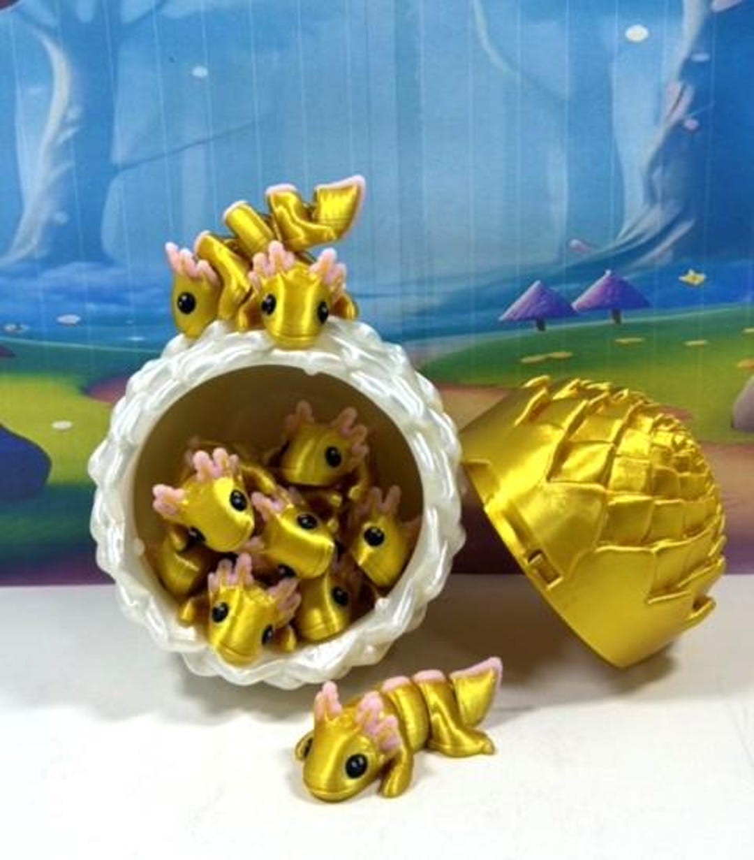 12pcs 3D Printed Mini Gold Axolotls With Egg: Articulated Fidget Toys ...