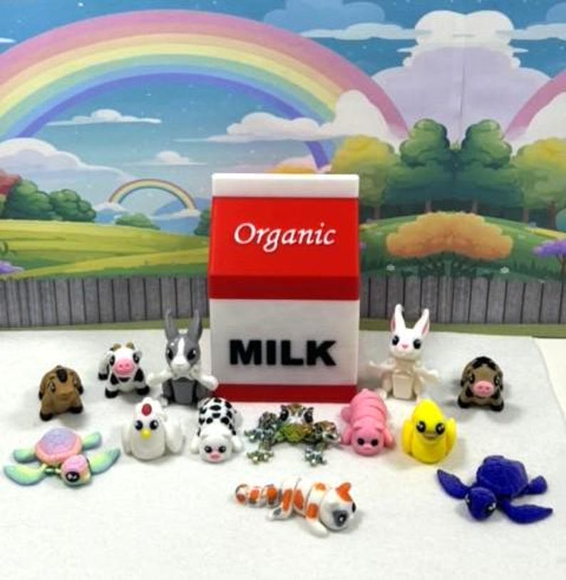 3D Printed Farm Animal Figures With Milk Carton: Articulated Fidget ...