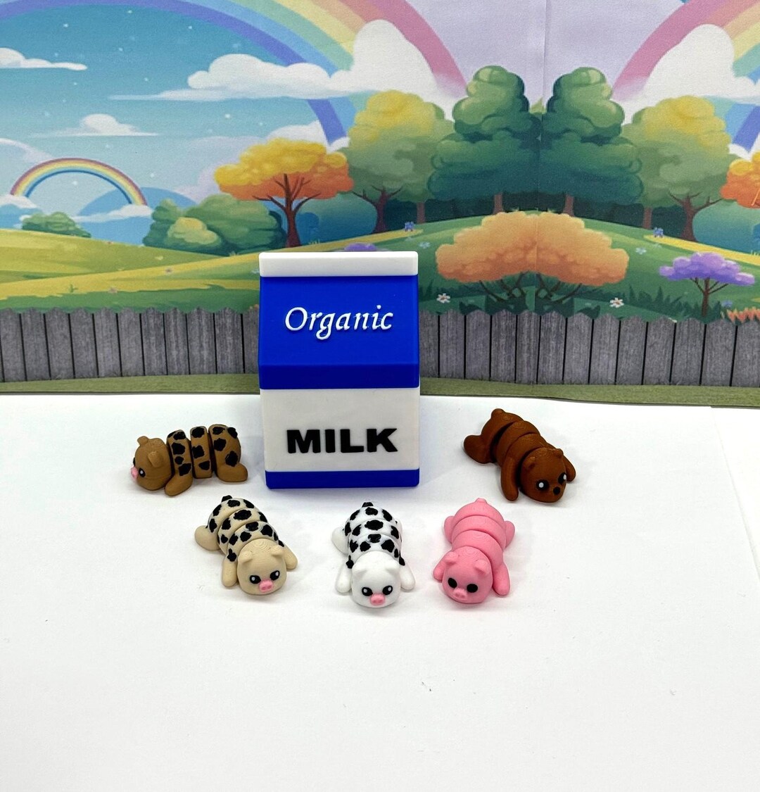 5pcs Mini Pigs With Milk Carton, 3D Printed Articulated Fidget Mini ...