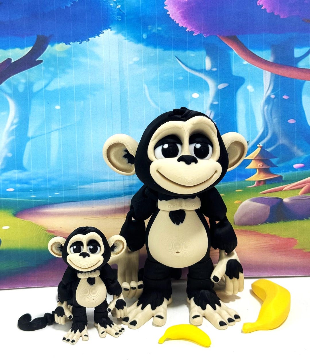 3D Printed Articulated Monkey Fidget Toy, Mother & Child Desk Decor - Etsy