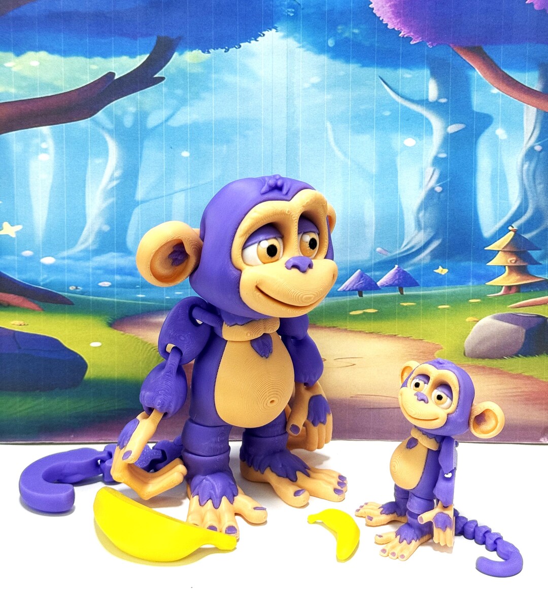 3D Printed Articulated Monkey Fidget Toy, Mother and Child Desk Decor ...