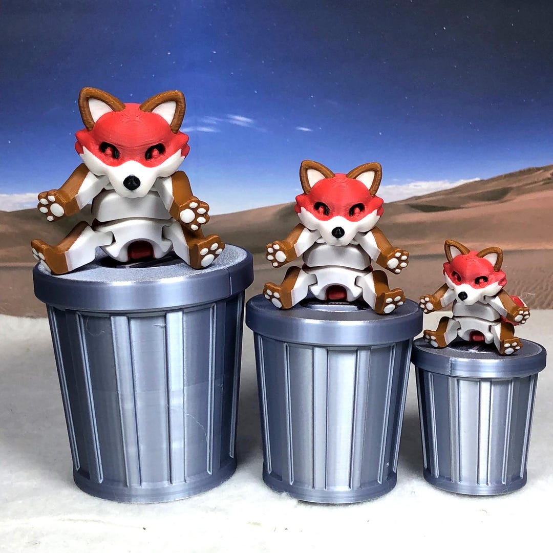 3pcs 3D Printed Fox, Articulated Red Fox With Trash Can, Tiny Animal ...
