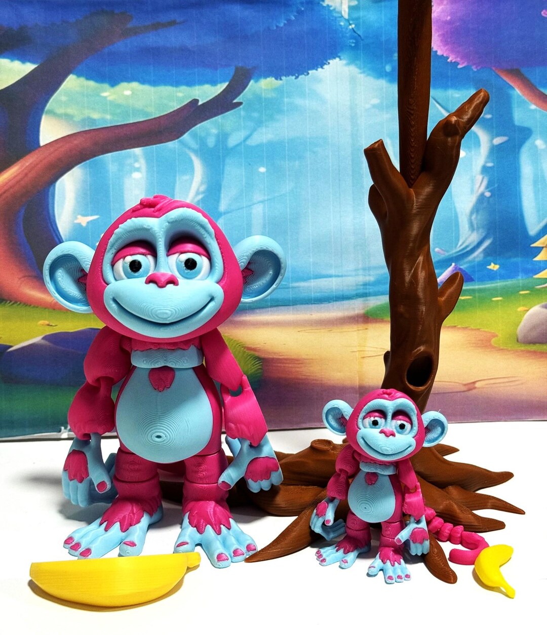 Articulated Monkey Fidget Toy – 3D Printed Mother and Child, Hangable ...