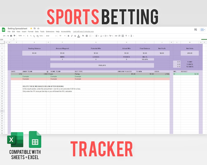 Sports Betting Tracker Spreadsheet for Excel + Google Sheets | Bets ...