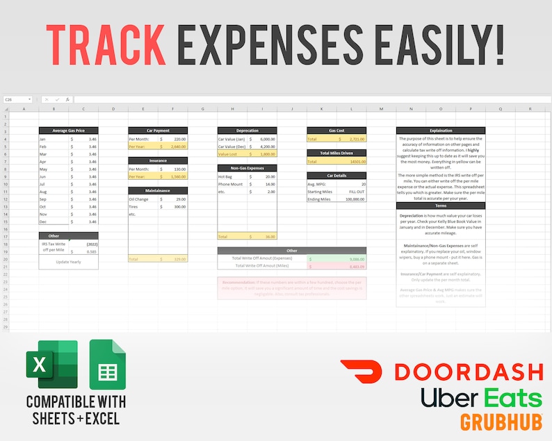 Earnings, Mileage & Expense Tracker (doordash, Ubereats, Grubhub ...