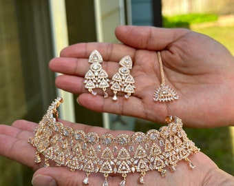 American Diamond Tilhari American Diamond Necklace With - Etsy