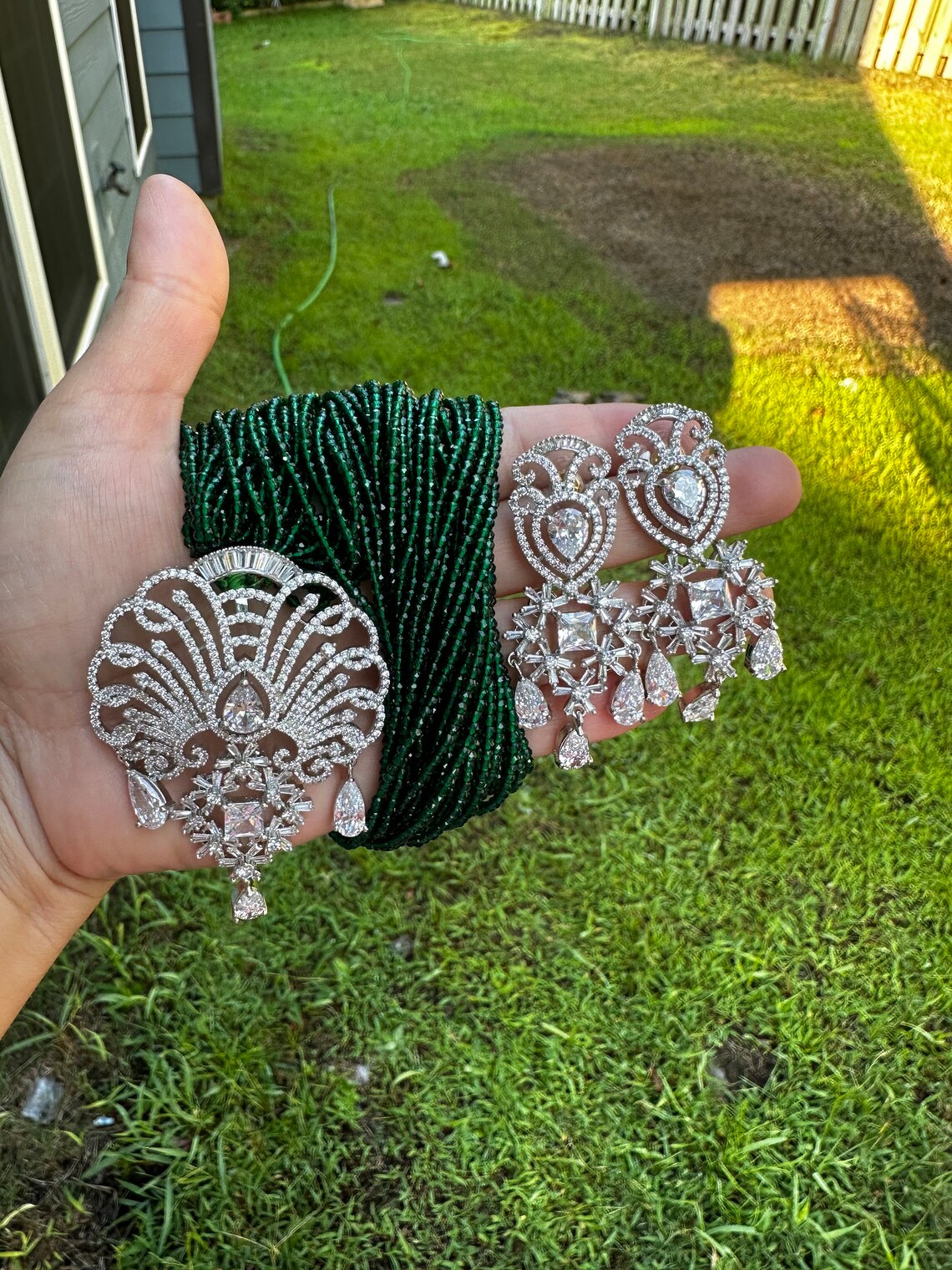 American Diamond Tilhari, American Diamond Necklace With Beads, Elegant ...