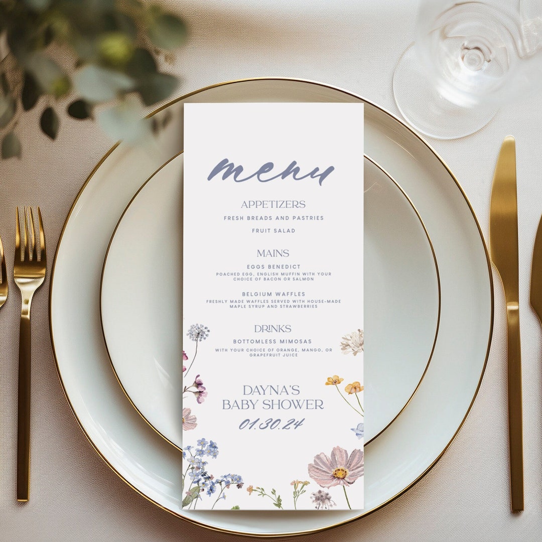 Baby Shower Menu Template, Bridal Shower Brunch Menu, Printable, Garden ...