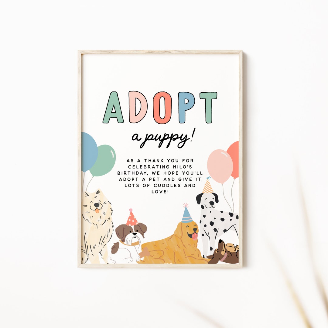 Dog Birthday Decorations, Puppy Pawty Signs, Adoption, Adopt a Puppy ...