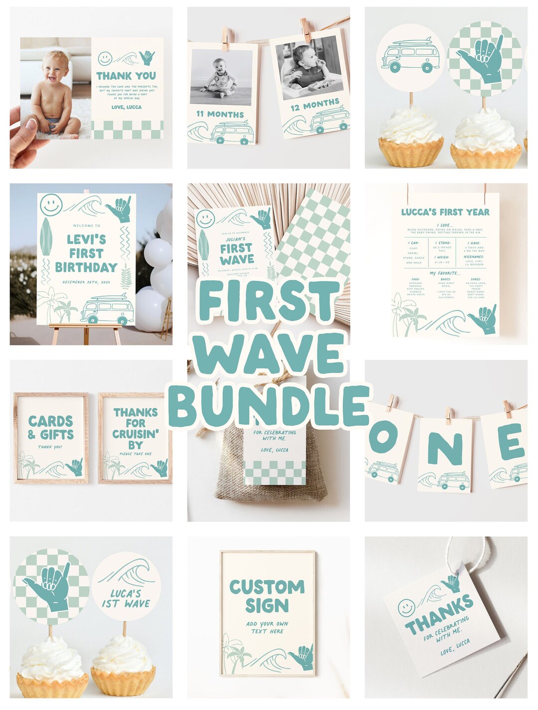First Wave Birthday Party Bundle Template, First Birthday, Surf 1st ...