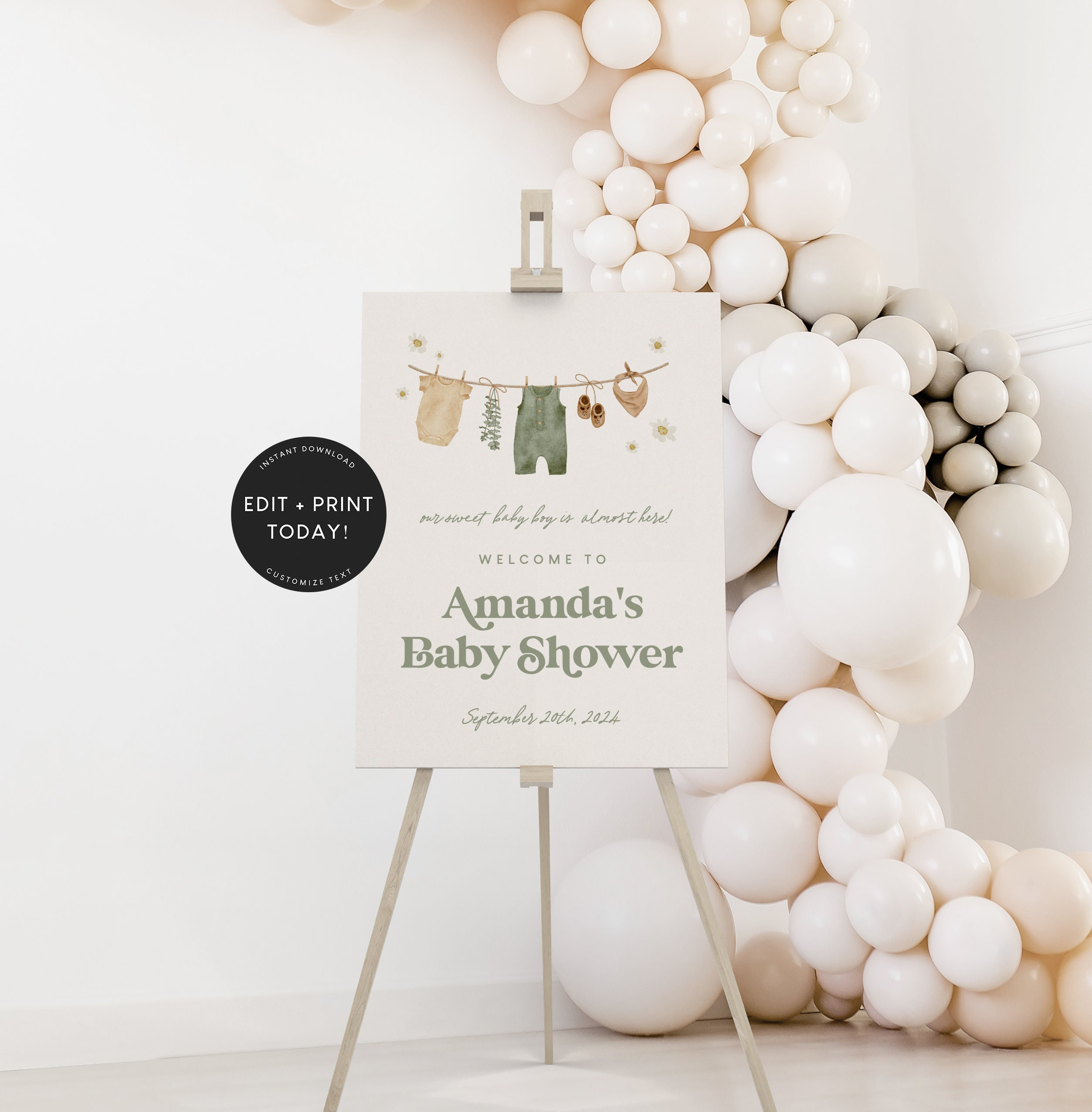 Baby Shower Welcome Sign Template Baby Shower Boy Boho - Etsy
