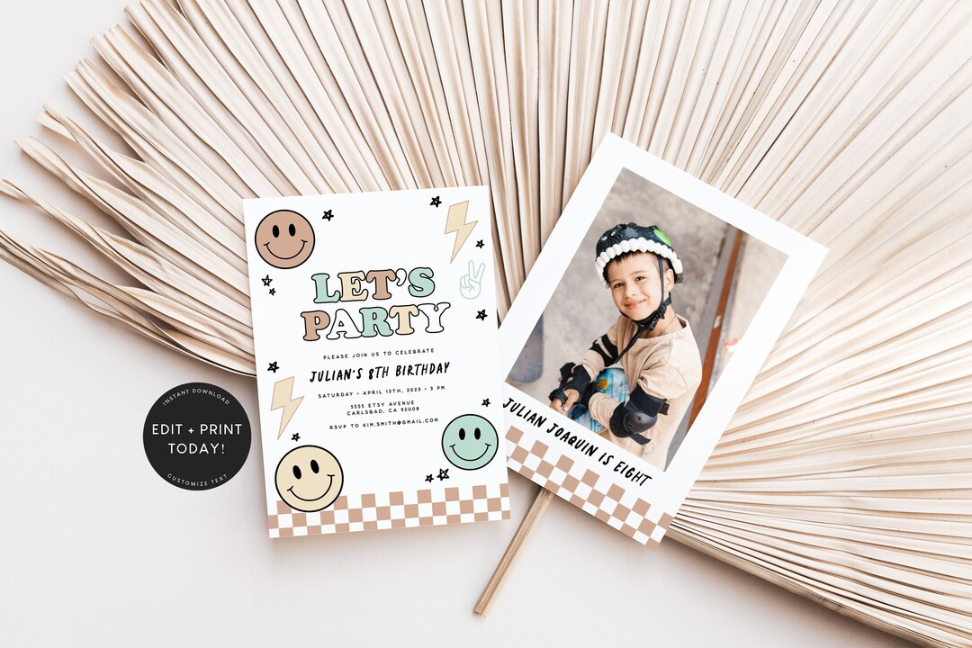 Smiley Face Birthday Invitation Template for Boy Birthday, Instant ...