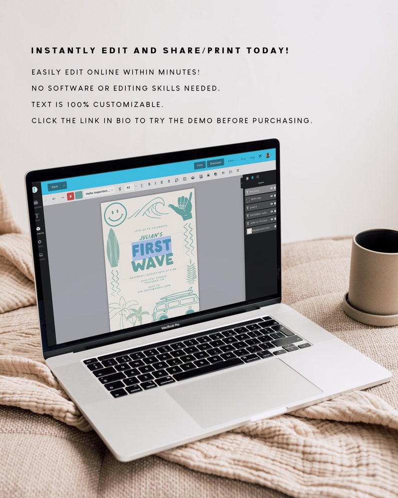 First Wave Birthday Invitation Template, Surf, Big One, Beach Birthday ...