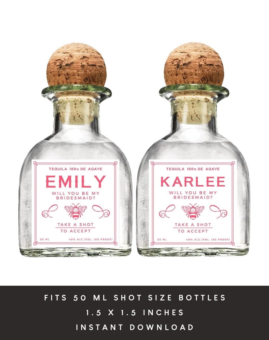 Printable Patron Label Template in Pink 50 Ml Bridesmaid - Etsy