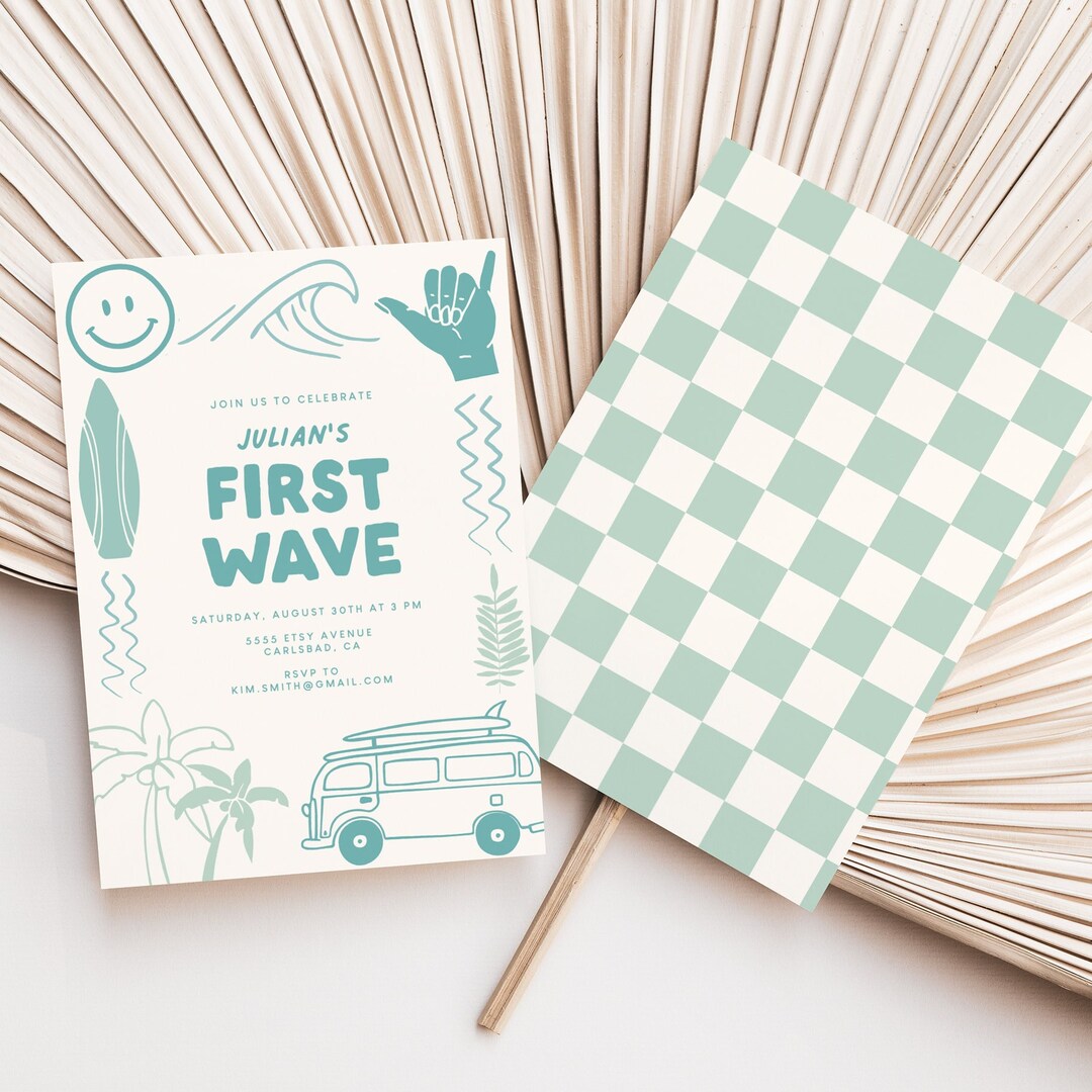 First Wave Birthday Invitation Template, Surf, Big One, Beach Birthday ...