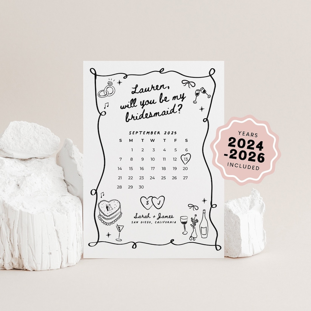 Bridesmaid Proposal Calendar Card, Bridesmaid Gifts, Printable ...