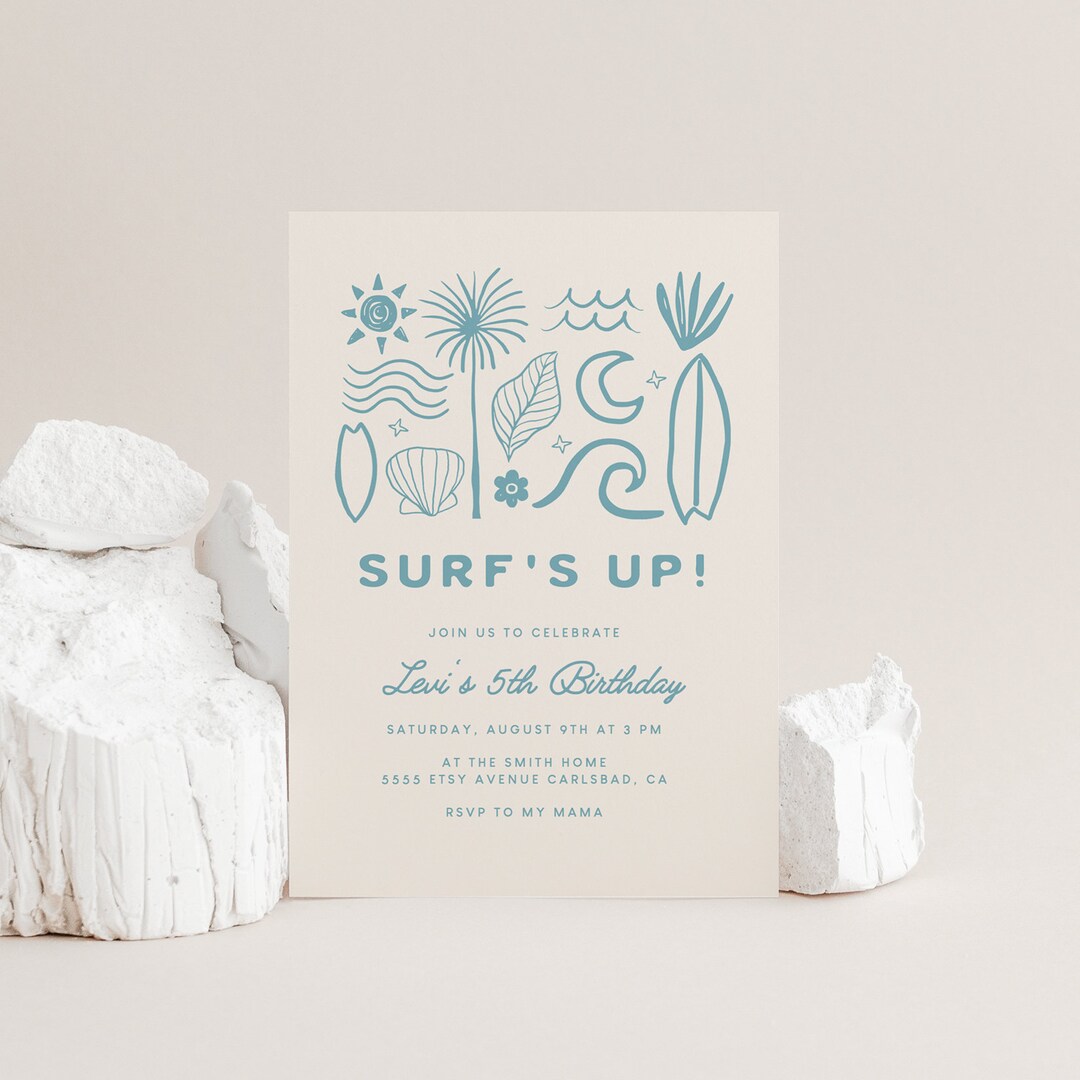 Surf Birthday Invitation Template, Surf's Up, Wave, Beach Birthday ...