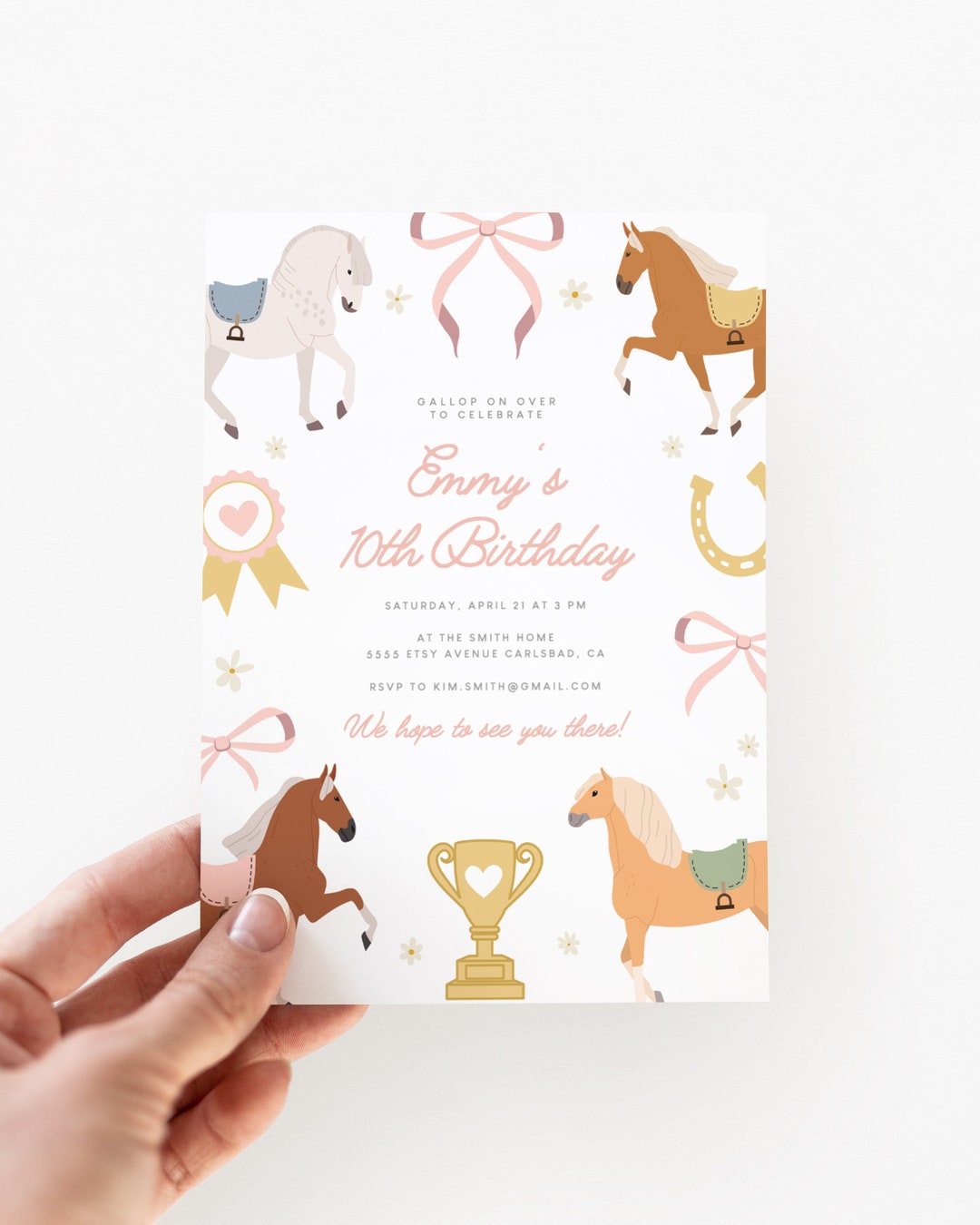 Horse Birthday Invitation, Equestrian Girl Birthday Invitation Template ...
