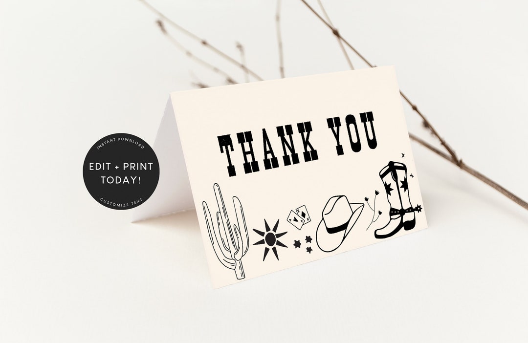 Cowboy Thank You Card, Western, First Rodeo, Birthday, Thank You ...