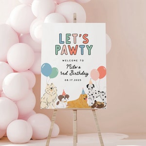 Dog Birthday Welcome Sign, Let's Pawty, Puppy Party, Welcome Sign ...