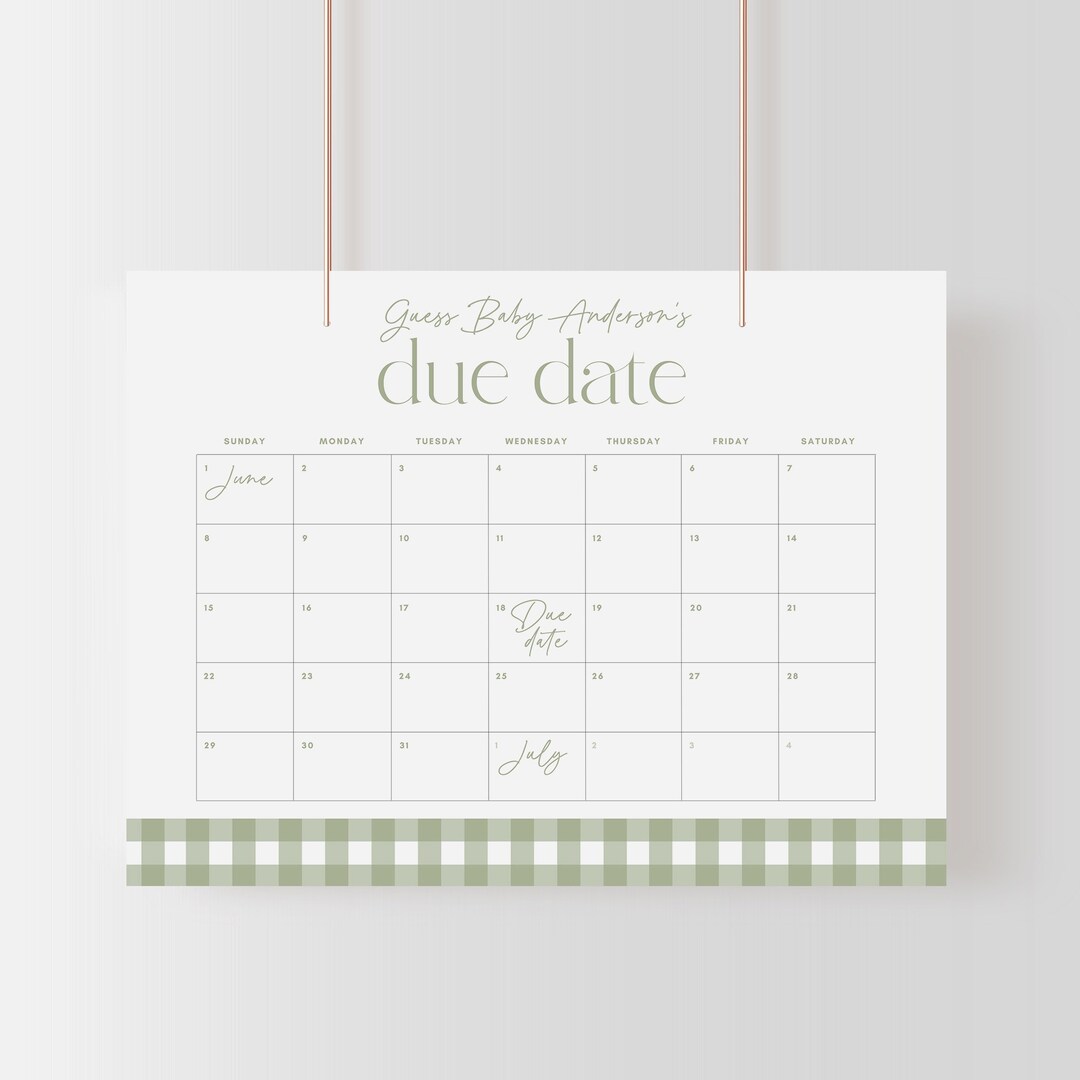 Baby Due Date Calendar Template, Guess Due Date Sign, Modern Baby ...