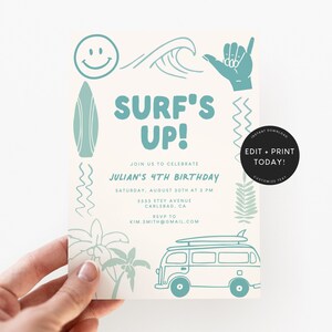 Surf Birthday Invitation Template, Shaka, Beach Birthday Invite, Summer ...
