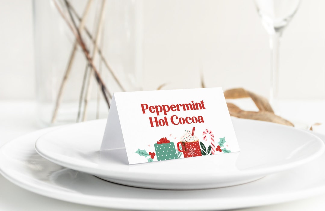 Christmas Party Place Card Template, Buffet Food Card, Hot Cocoa, Oh ...