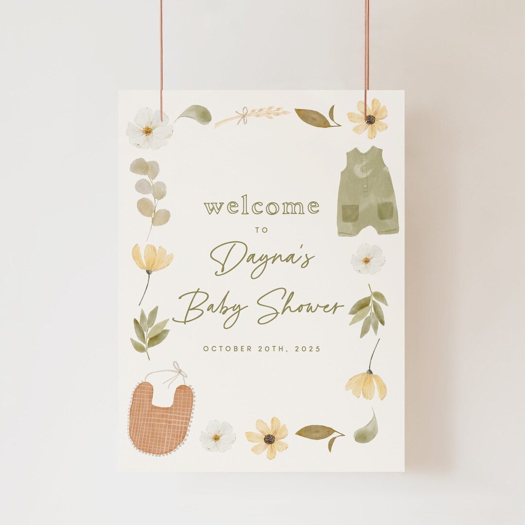 Sage Green Baby Shower Welcome Sign Template, Baby Shower Boy, Boho ...