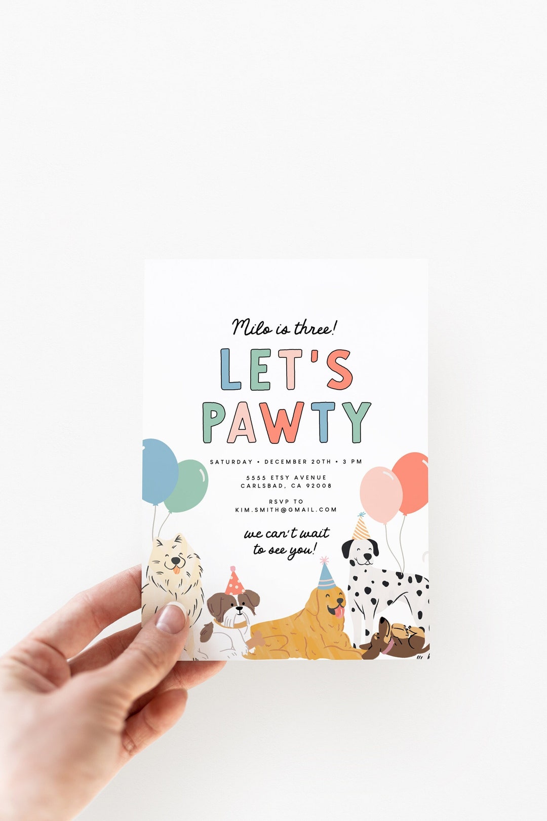 Dog Birthday Invitation Template, Puppy Invitation, Let's Pawty, Pet ...