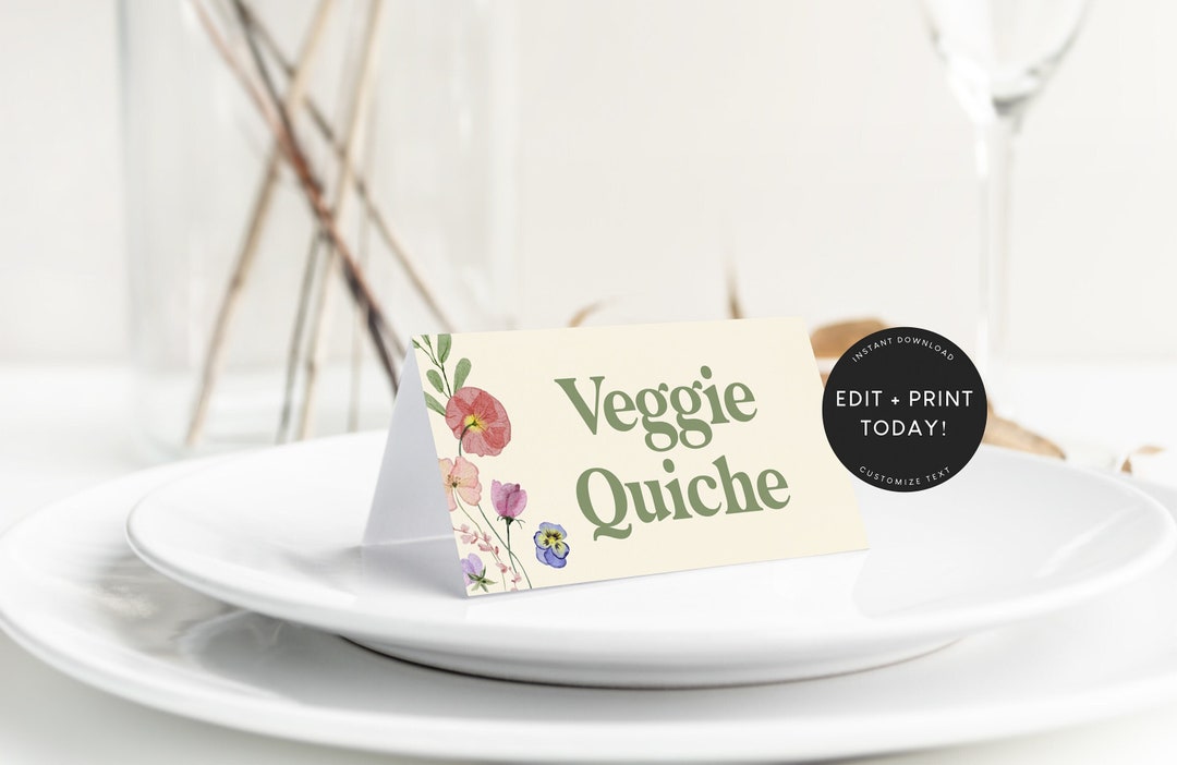 Place Card Template, Buffet Food Card, Label, Wildflower Birthday Party ...
