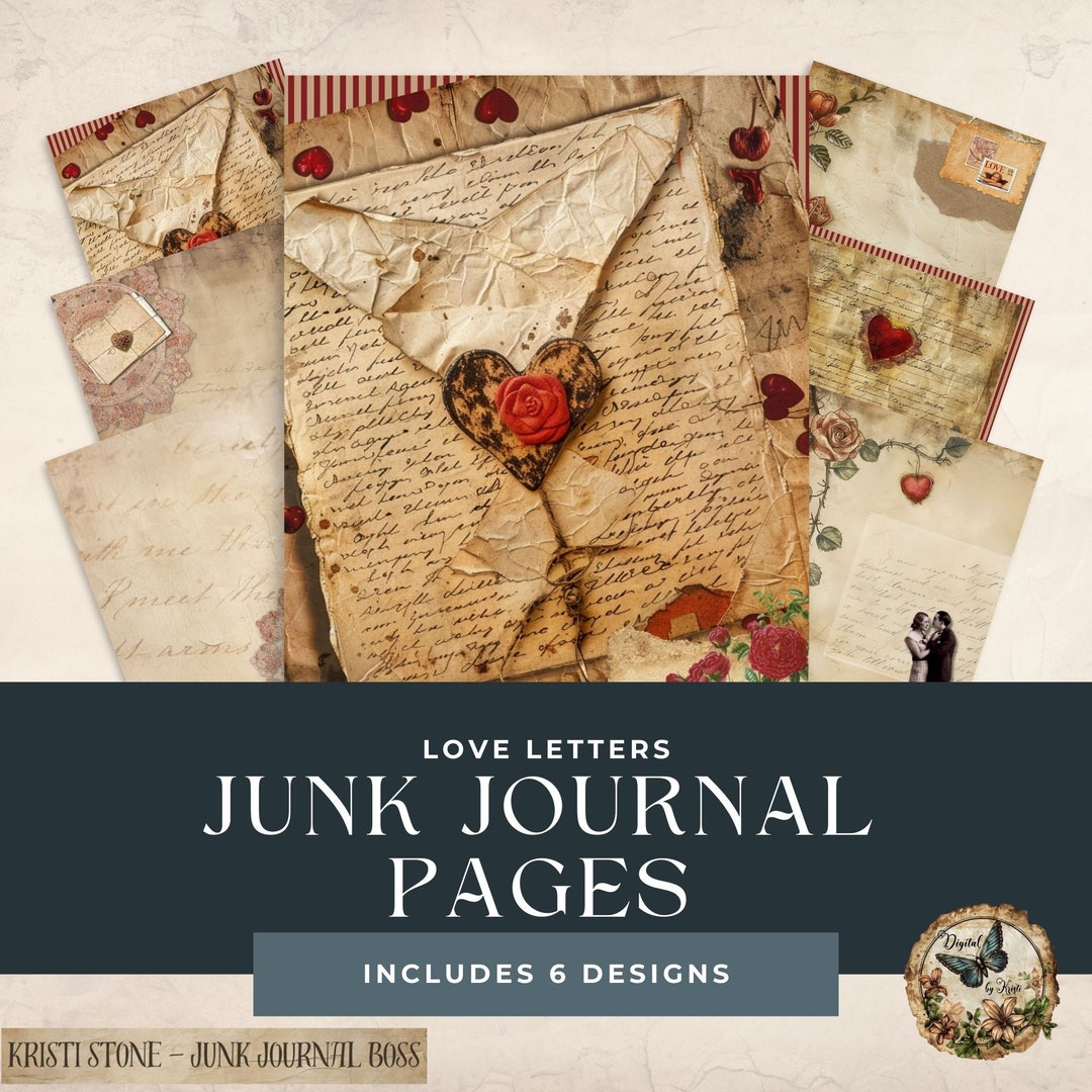 Junk Journal Pages - Love Letters - 6 Vintage-style Pages, Hearts ...