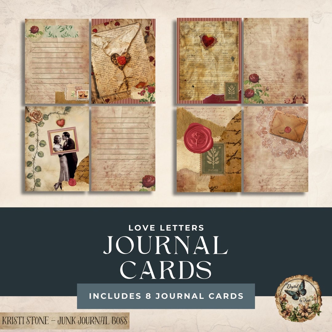 Junk Journal Cards Love Letters Collection 8 Vintage-style Digital ...