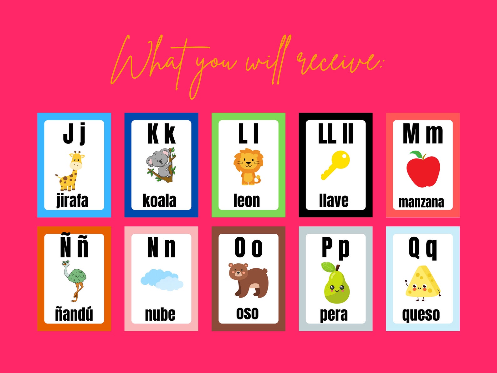 30 Spanish Alphabet Flash Cards - ABC Printable Card - Learn Letters in ...