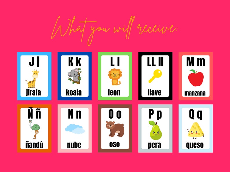 30 Spanish Alphabet Flash Cards - ABC Printable Card - Learn Letters in ...