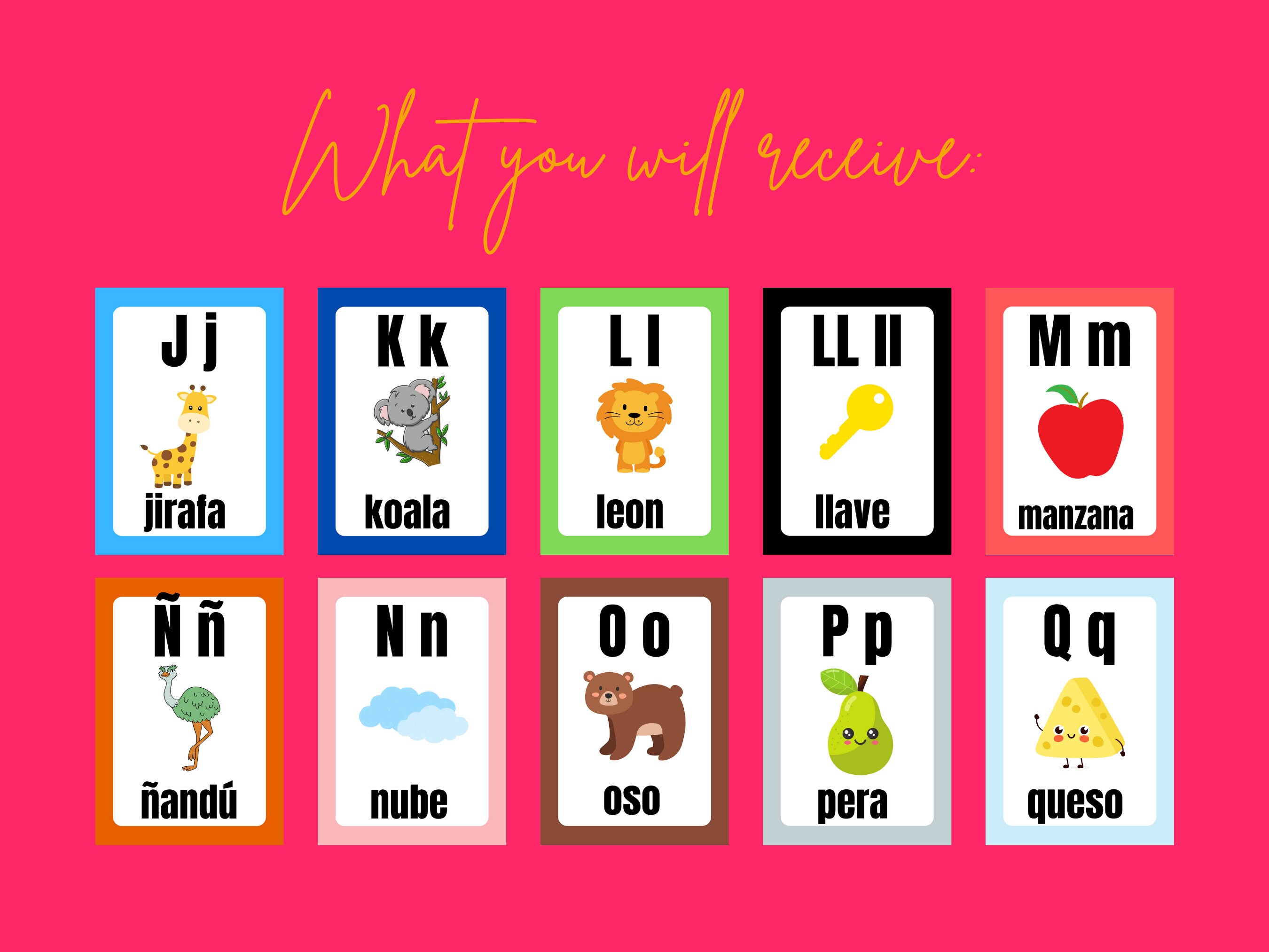 30 Spanish Alphabet Flash Cards - ABC Printable Card - Learn Letters in ...